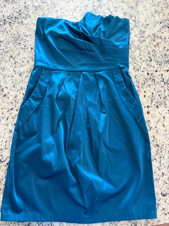 Teeze Me | Dresses | Teeze Me Teal Strapless Satin Pleated Cocktail ...